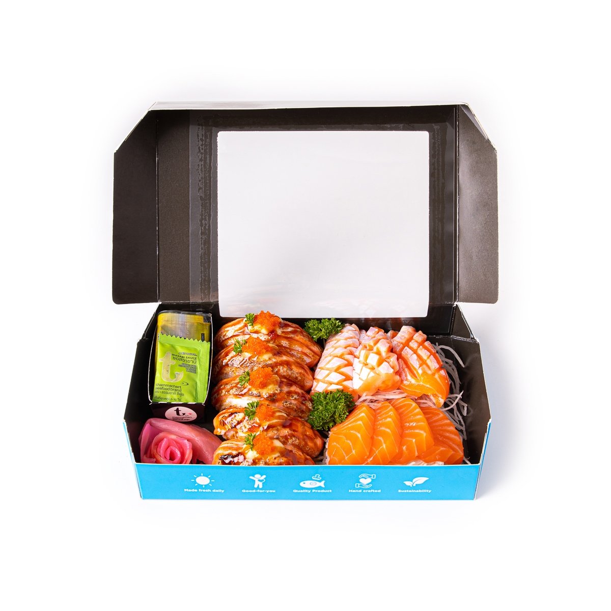 Salmon Toro Sashimi & Nigiri Aburi – Thammachart Seafood